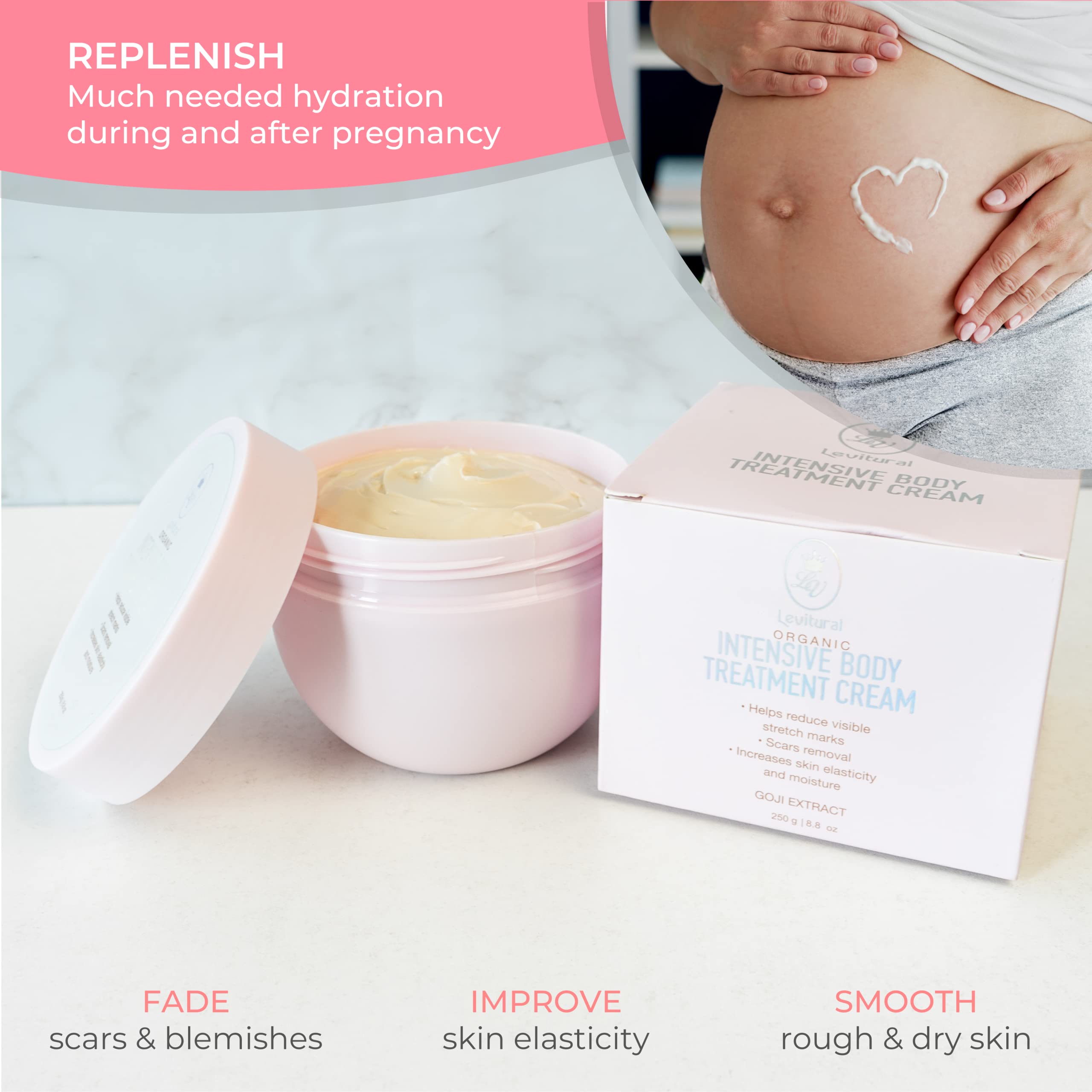Levitural Stretch Mark & Scar Removal Cream for Pregnancy, Postpartum (2-in-1) - Maternity Skin Care Moisturizer Stretch Mark Prevention with Antioxidant Goji Extract - EXTRA LARGE Volume (8.8 Oz)