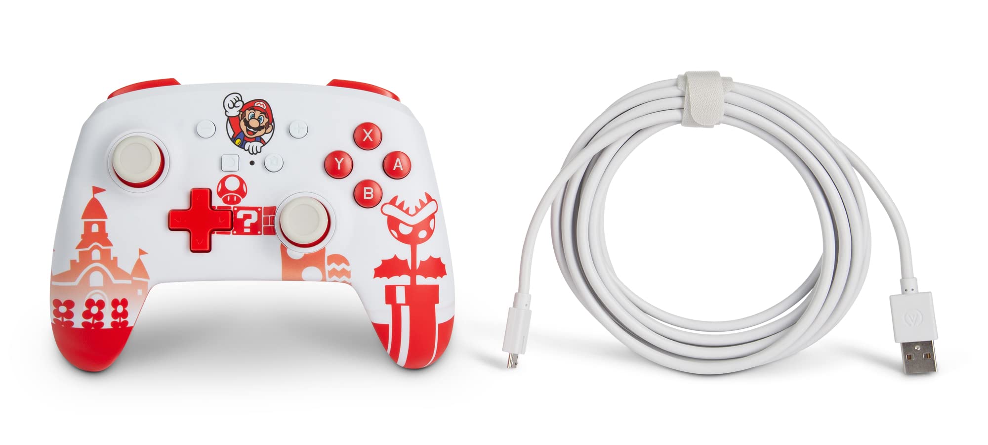 PowerA Enhanced Wired Controller for Nintendo Switch - Mario Red/White, Gamepad, game controller, wired controller, officially licensed (Nintendo Switch)