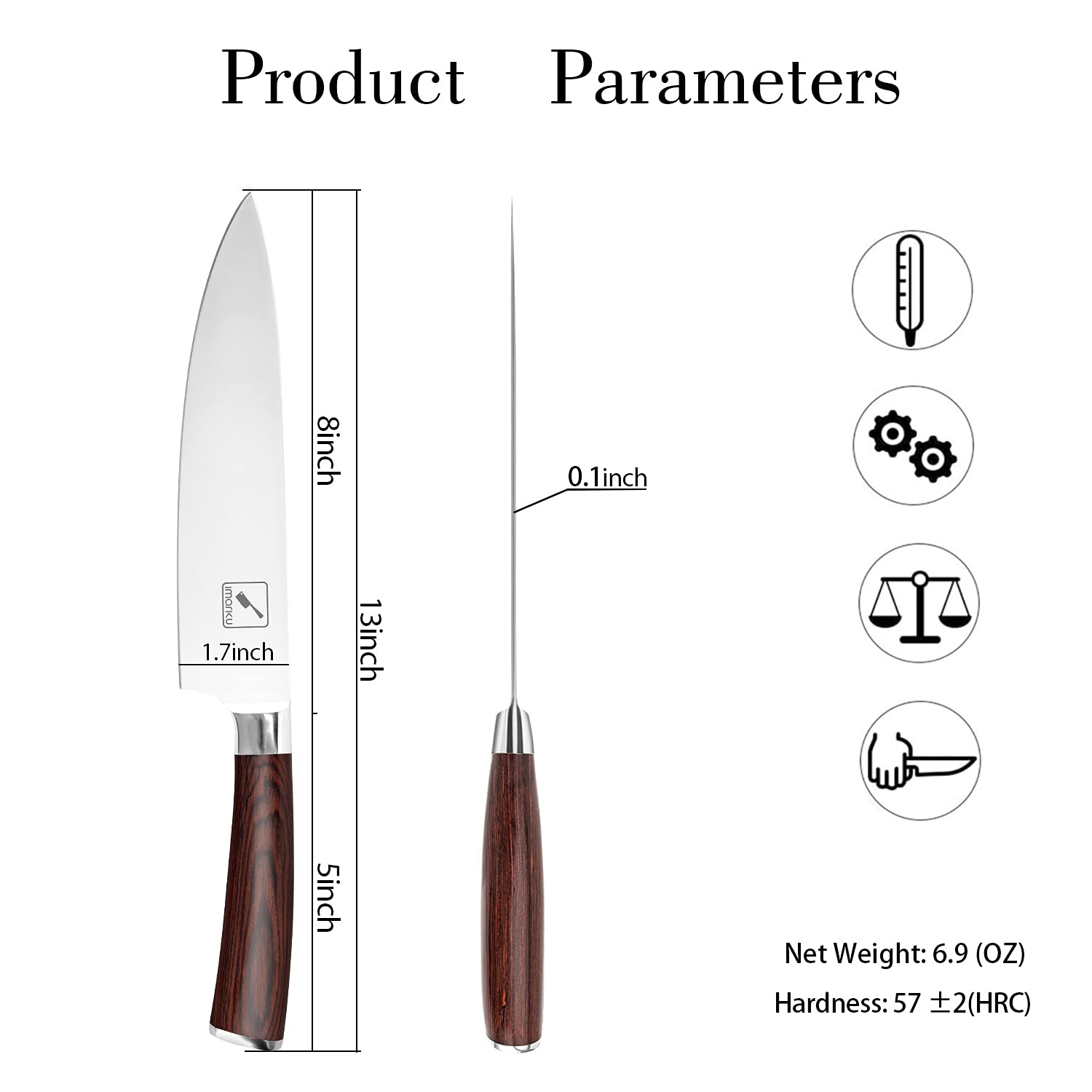 imarku Chef Knife - Pro Kitchen Knife 8 Inch Chef's Knives High Carbon Japanese SUS440A Stainless Steel Sharp Paring Knife with Ergonomic Handle, Red Handle, Christmas Gifts for Women Men