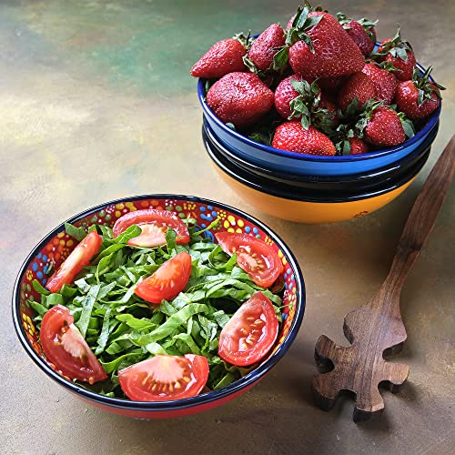 Crystalia Decorative Turkish Ceramic Serving Bowl Set of 6, Handmade Multicolor Dipping Charcuterie Bowls (Large-4PCs)