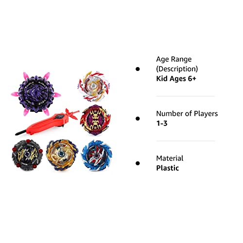 JIMI Bey Battling Top Blade Battle Set, 6 Burst Spinning Tops 1 Launcher Grip Starter Combat Game, Toy Gift for Kids Boys Ages 6 7 8 9 10 11 12+