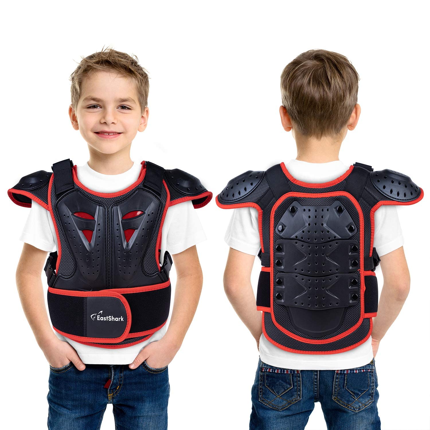 Seahouse Children Bicycle Motorcycle Armor Vest Back Protector Men's Armored Street Racing Jacket+1pc RANDOM bandana (Red, S)