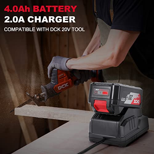 DCK Brushless Reciprocating Saw, 20V MAX Cordless Reciprocating Saw, 0-3000 SPM Variable Speeds, with 4.0Ah Battery & 2A Charger, LED Light, One Hand Saw Kit, 4 Blades Saw for Wood/Metal/PVC