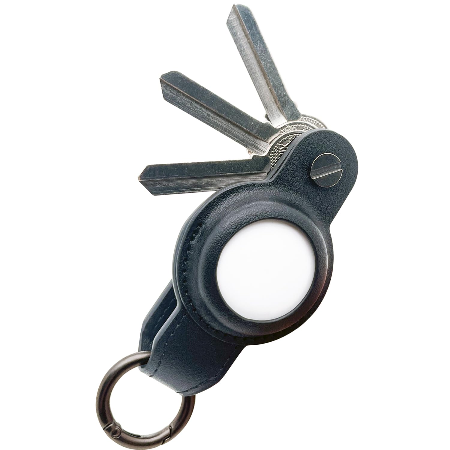 CAXGEK Air Tag Key Organizer, Compact Leather Keychain for Apple AirTag, Key Holder and Case with Keyring. [Black, without Airtag]