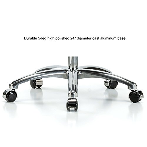 Perch Chrome Rolling Task Chair with Adjustable Back Support and Foot Ring for Hardwood or Tile Floors, Workbench Height, Black Vinyl