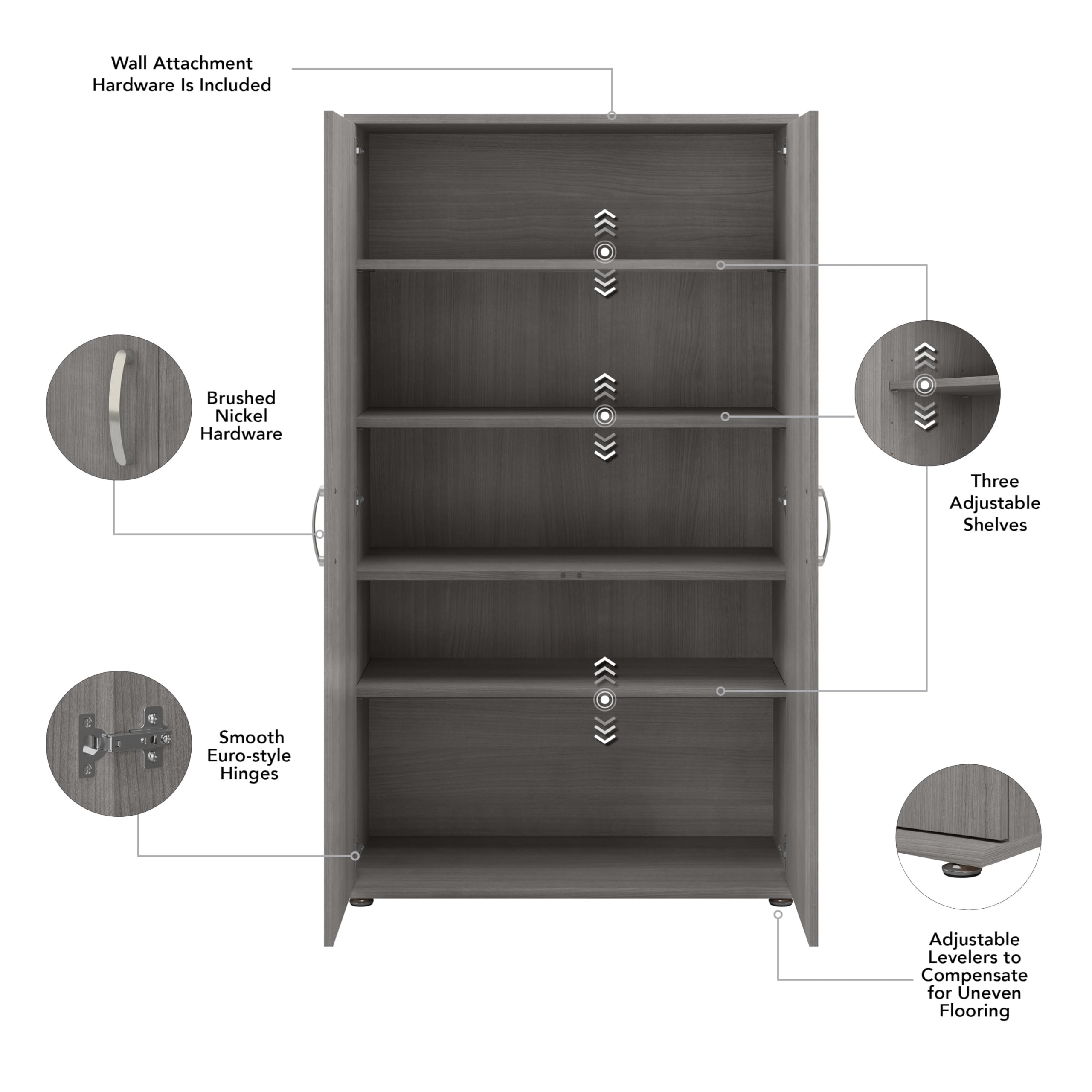 Bush Business Furniture Universal Tall Storage Cabinet with Doors and Shelves, White