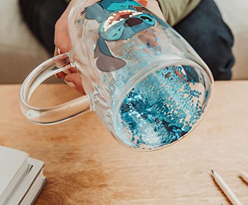 Disney Lilo & Stitch Ohana Means Family Confetti Glass Mug | Holds 15 Ounces