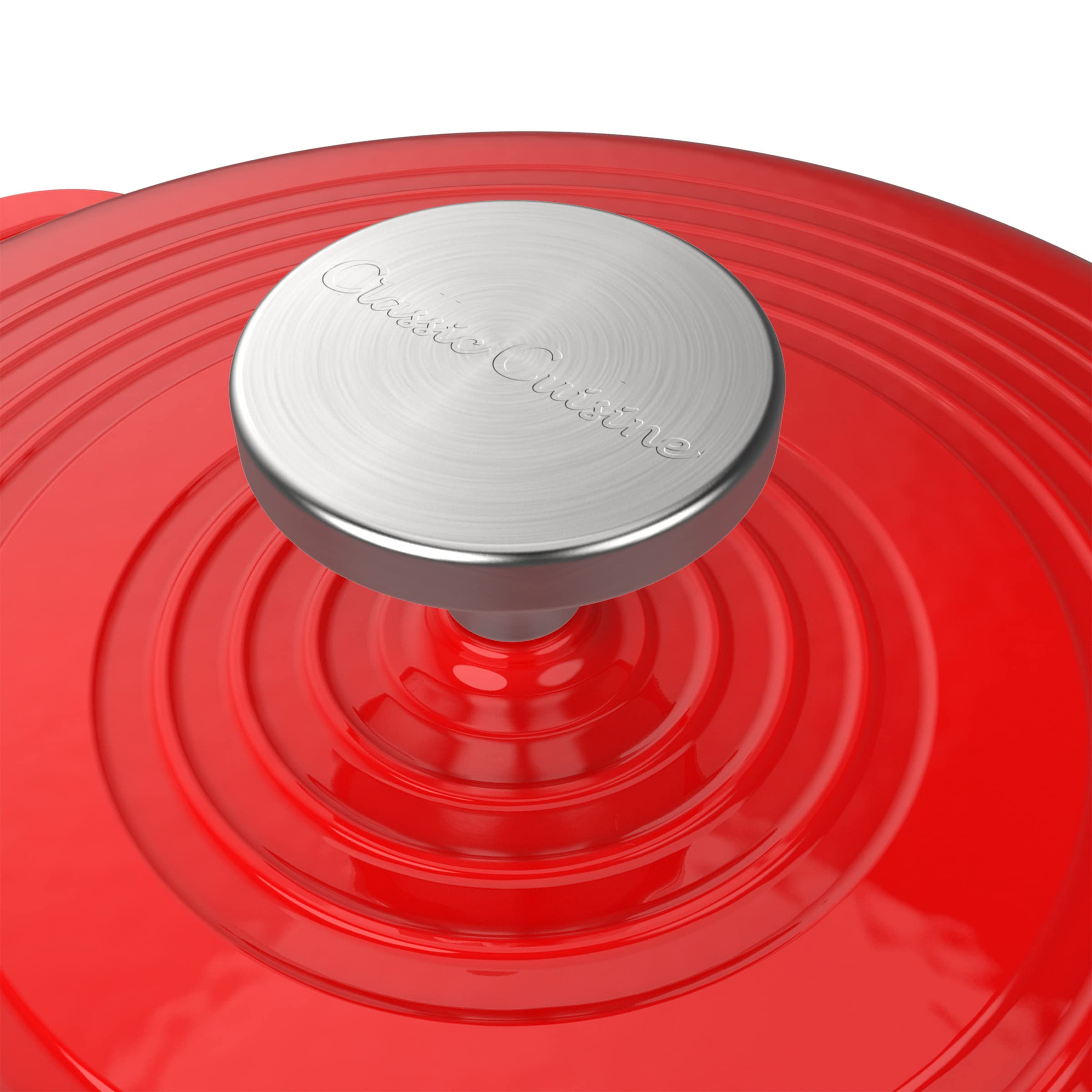 Classic Cuisine Cast Iron Dutch Lid 6 Quart Enamel Coated Oven or Stovetop-For Soup, Chicken, Pot Roast and More-Kitchen Cookware, Red