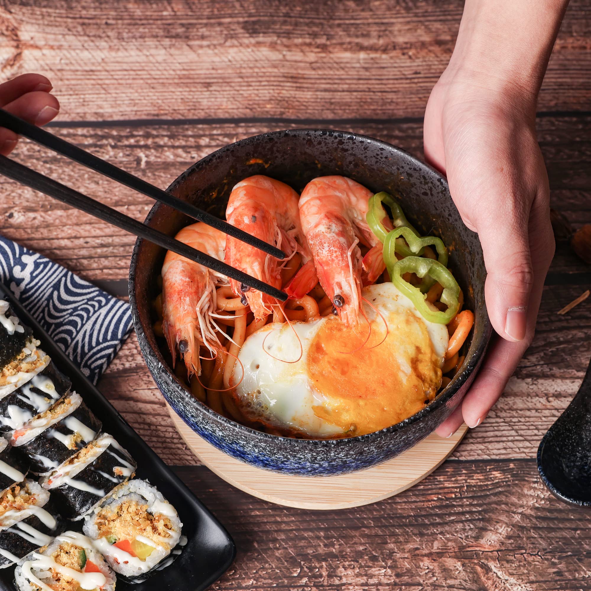 Cteaffee 38 OZ Large Ceramic Ramen Bowls Sets, Japanese ramen bowls, soup bowl, noodle bowls with Spoons and Chopsticks For Salad, Rice, Noodles, Microwave & Dishwasher Safe (Ramen bowl set)