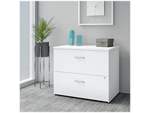Bush EO109WHSU 2-Drawer Lateral File Cabinet Locking Ltr/Lgl Pure White 35.67-Inch