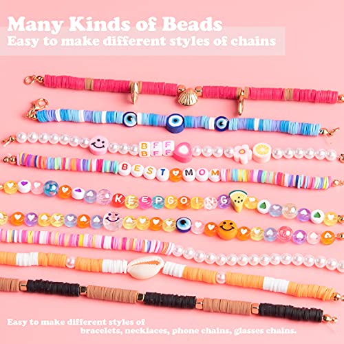 JOJANEAS Clay Heishi Beads Kit - 6800 Pcs DIY Flat Clay Beads for Bracelets Jewelry Making with String - Polymer Clay Beads with Letter Beads Fruit Flower Beads - Crafts for Girls Gift