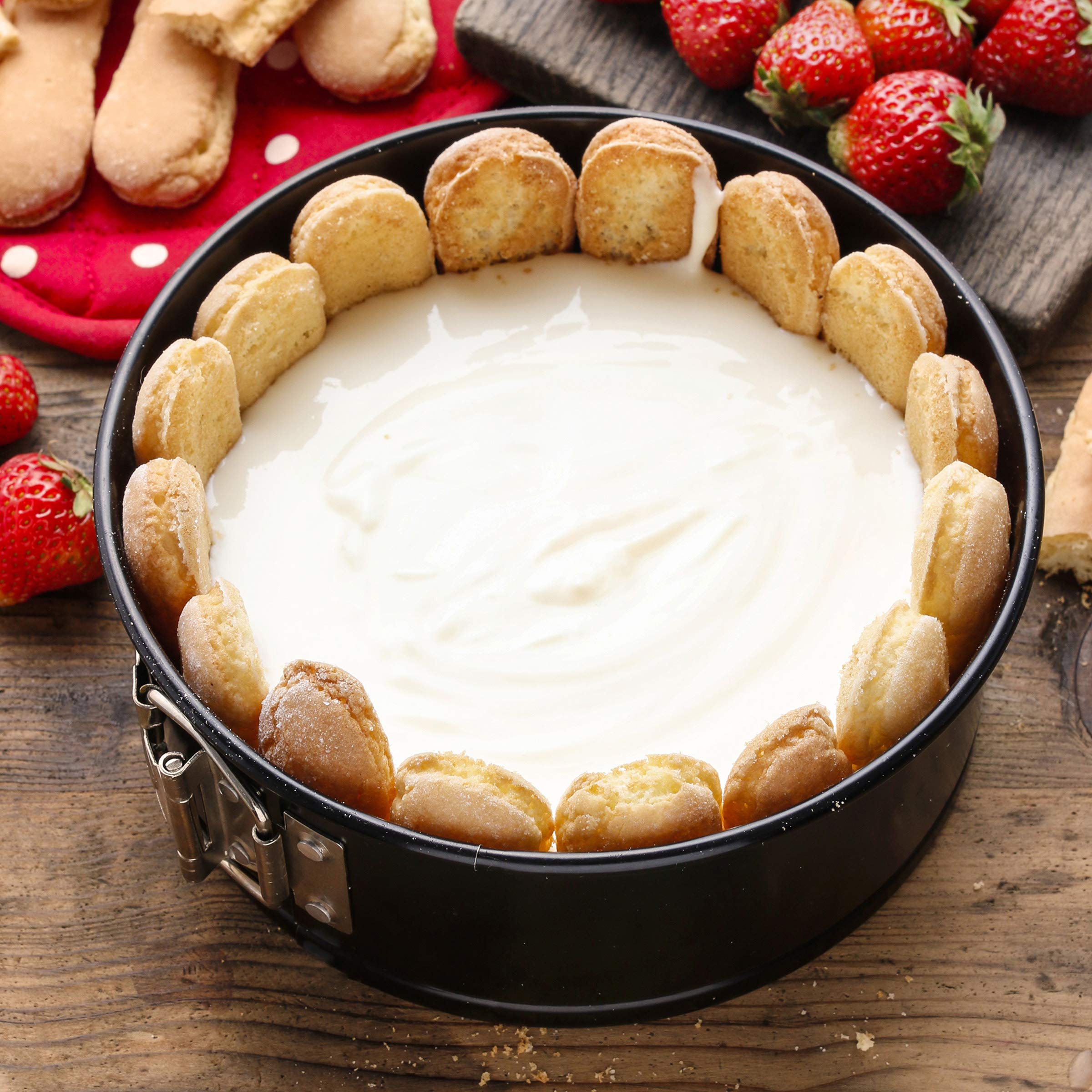 Classic Cuisine Springform Cheesecake Pan with Lid-10 Bakeware Nonstick Baking Travel Friendly Snap-on Lid-Anti Warping Carbon Steel, white