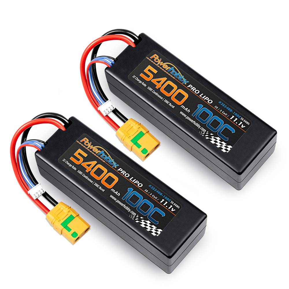 Powerhobby 3s 11.1v 5400mah 100c lipo Battery w XT90 Plug Hard Case (2 Pack) Fits : Arrma Kraton Nero Tyhpon Senton Tailon Outcast FAZON