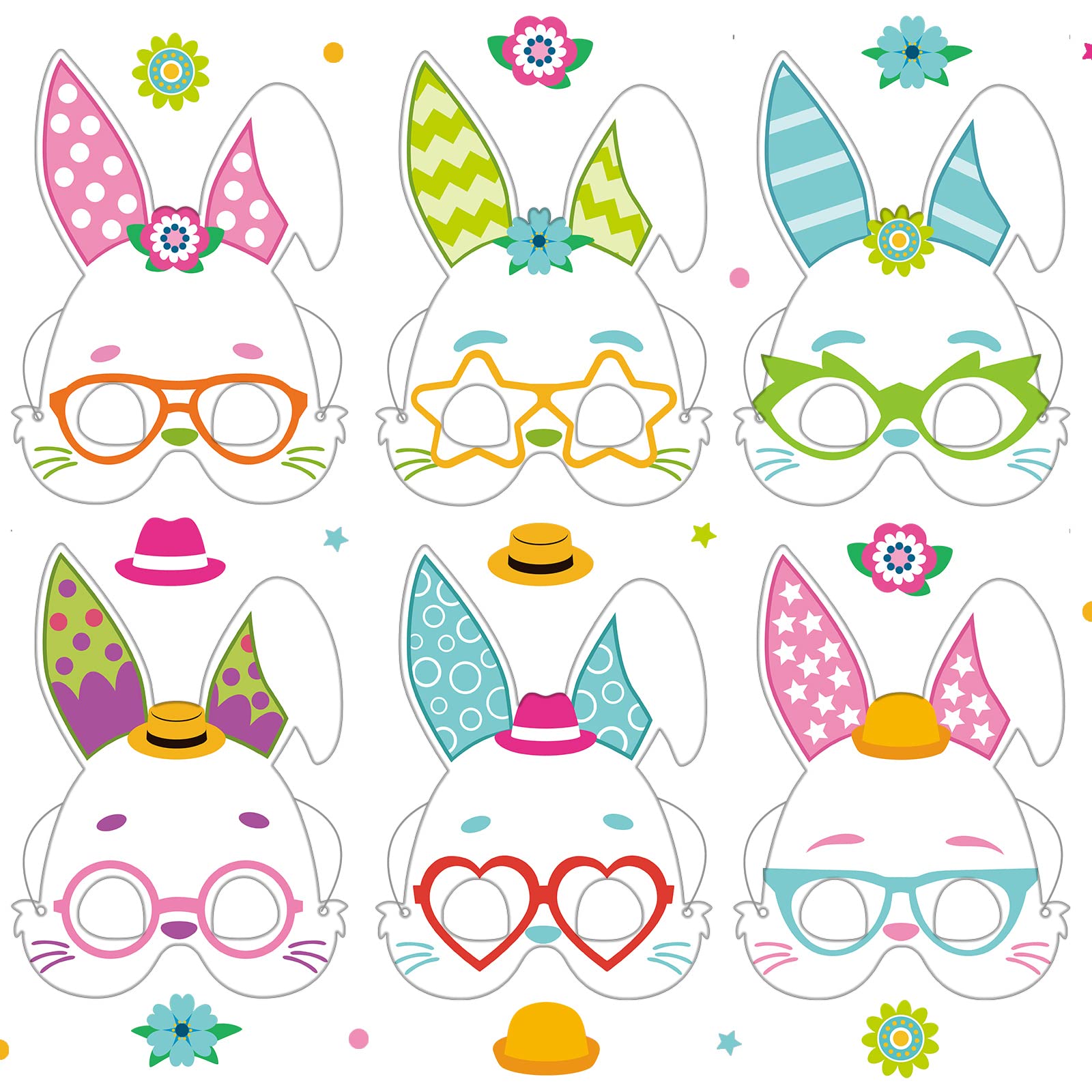 Spakon 60 Pieces Easter Bunny Mask Craft Kits Novelty Easter Rabbits Craft Kits Personalized Bunny Characters for Kids Fun Home Activities DIY Arts Craft Self Adhesive