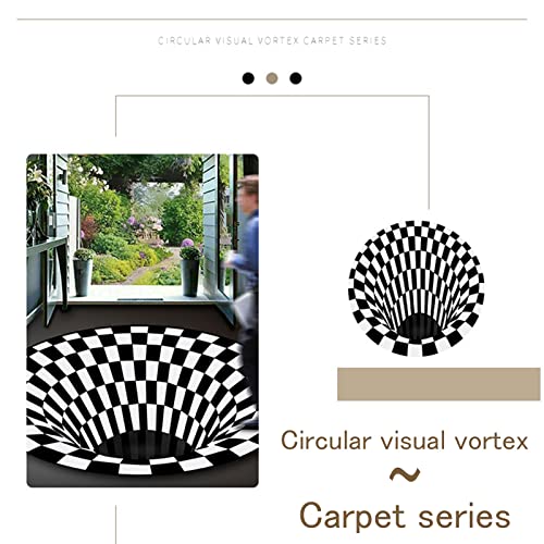 FDGDFG 3D Vortex Illusion Rug, 2022 New Black White Plaid Round Rugs 3D Visual Optical Floor Mat, Abstract Geometric Non-Slip Optical for Living Dinning Room Bedroom Kitchen (40x40in, MDKJ-4)