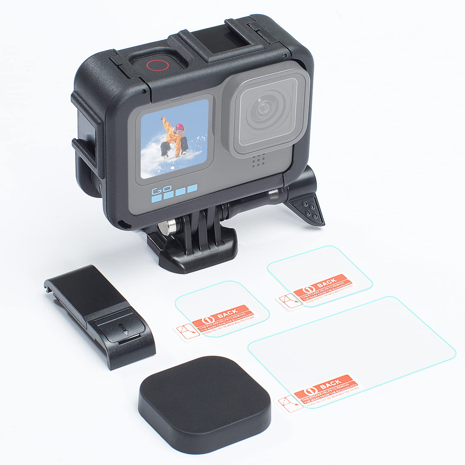 SEASKY 4 in 1 Accessories Kit for Gopro Hero 13/12/11/10/9 Black Extended Protective Case Cage Shell Housing+3Pcs Tempered Glass Screen Protector+Directly Chargeable Side Cover+Lens Cover Cap