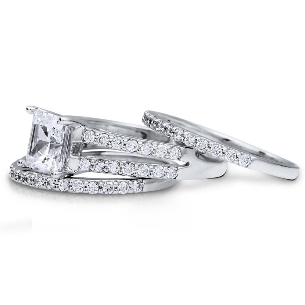 BERRICLE Sterling Silver Solitaire Wedding Engagement Rings 2 Carat Princess Cut Cubic Zirconia CZ Statement Split Shank Ring Set for Women, Rhodium Plated Size 7