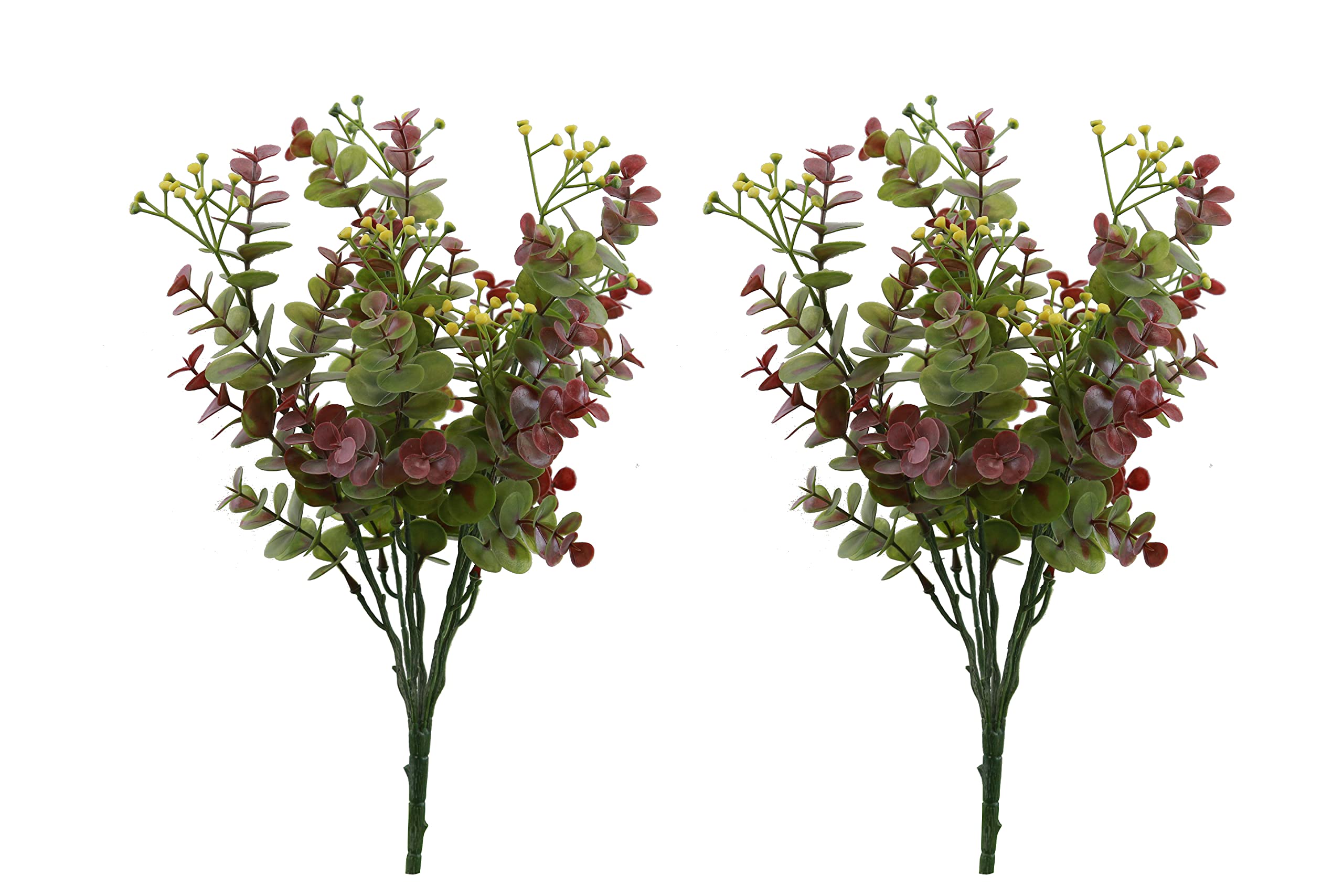 Season’s Need Décor Pack of 2 Faux Eucalyptus Leaves Spray, Artificial Greenery Stems Fake Eucalyptus Branches Plants for Greenery Wedding Jungle Theme Party (15”x5”) Green-Burgundy