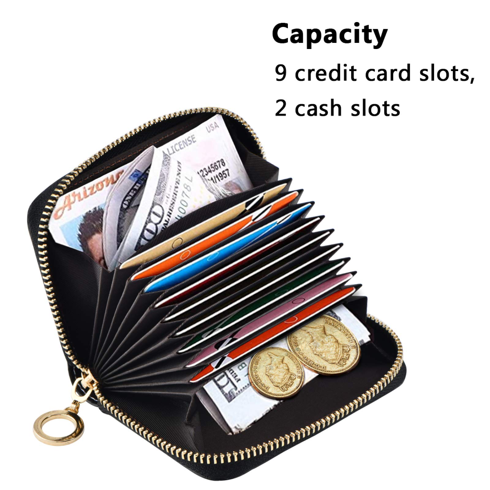 susiyo Colorful Dream Catcher Feathers Credit Card Wallet, RFID Blocking Compact Women Leather Card Holder Zipper Purse