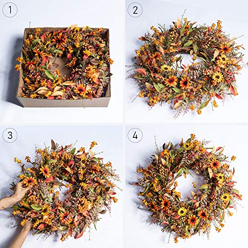JINGHONG Fall Wreaths for Front Door 24 Inch Artificial Fall Wreath Large Autumn Wreath for Outside Harvest Thanksgiving Decor