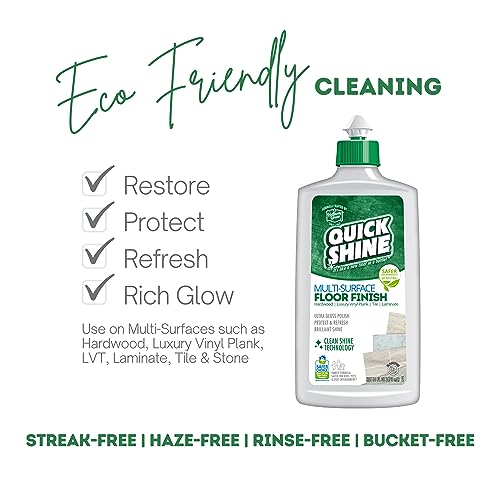 Quick Shine Sustainable Hard Surface Floor Mop Kit with 3 Reusable Pads & 1 Safer Choice Floor Finish Cleaner 16oz | Use Wet + Dry | Squirt, Spread, Done | Hardwood, Luxury Vinyl Plank, Laminate