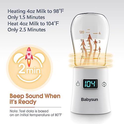 Portable Bottle Warmer BabySun Baby Bottle Warmer Quick Heating in 2 Minutes Rechargeable Travel Bottle Warmer for Breastmilk and Formula, Compatible with Most Bottles