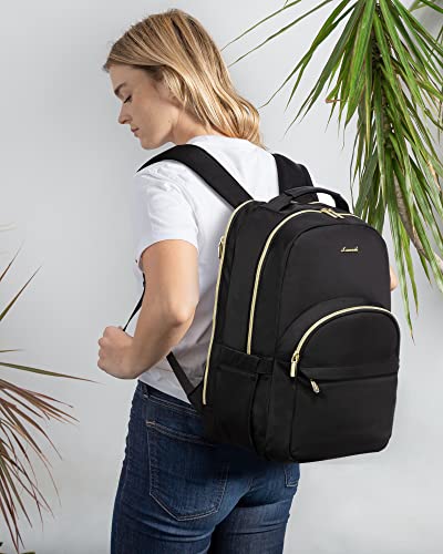 LOVEVOOK Work Backpack for Women, fits 15.6 Inch Laptop, Large Capacity Laptop Backpack with Luggage Strap, Waterproof Lightweight Backpack Purse, Fashionable for Business, Travel, Black