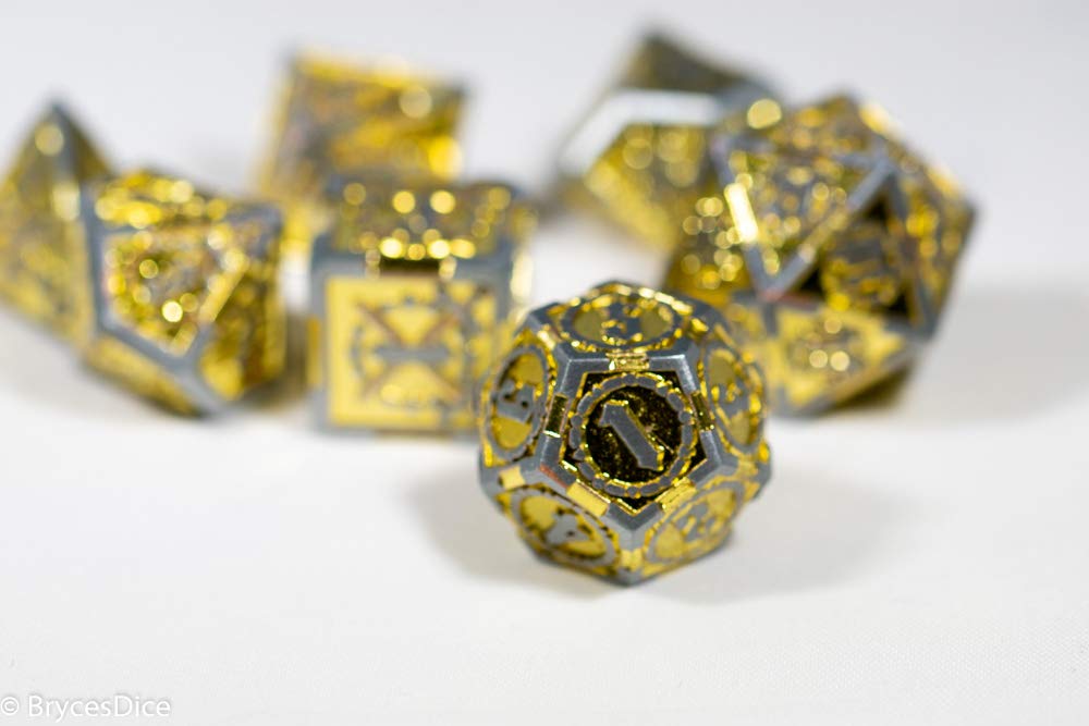 Sword Strengthened Metal 7-Dice Set (Silver w/Gold Inlay)