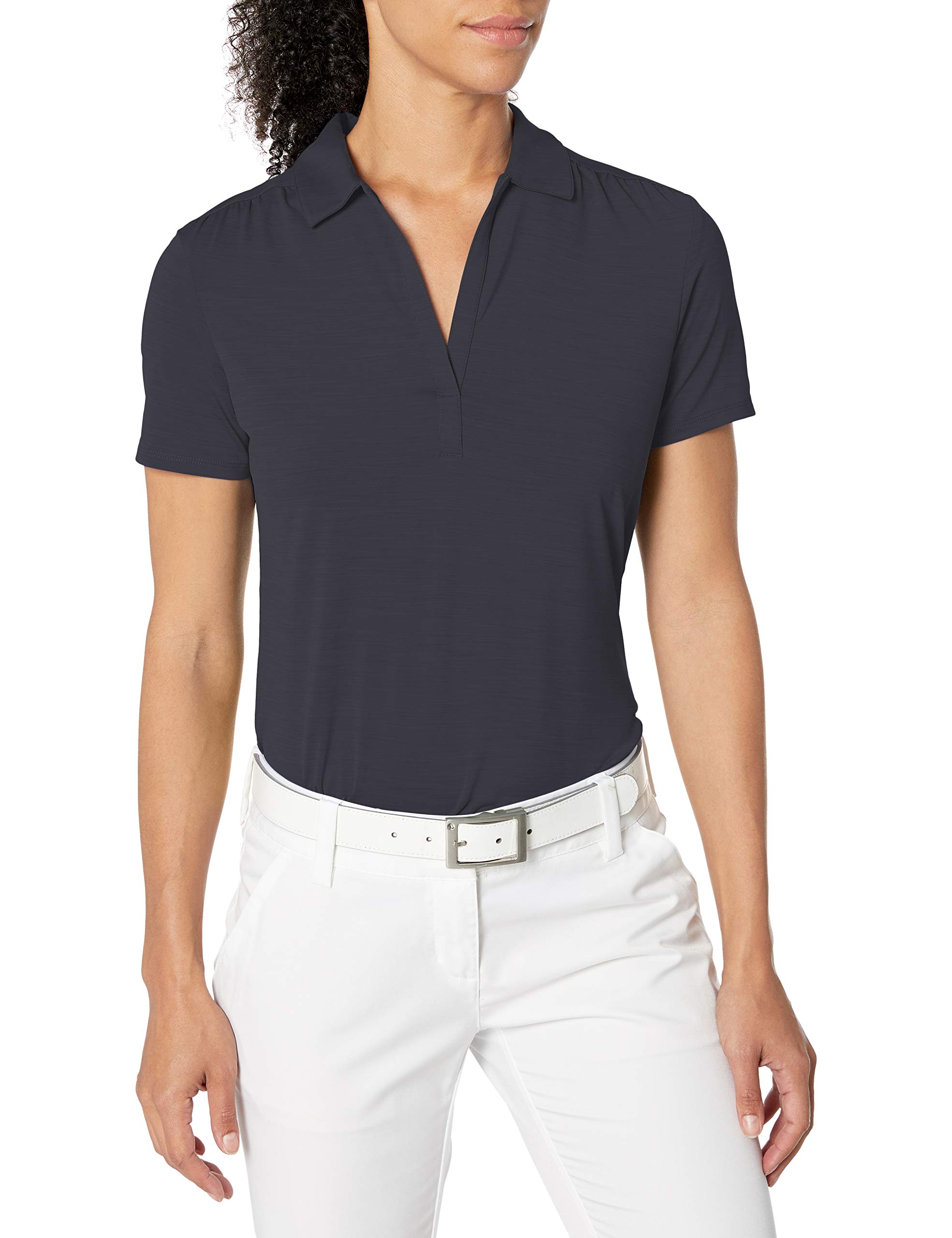 Callaway Women's Golf Short Sleeve Tonal Stripe Polo Shirt, Black, Large