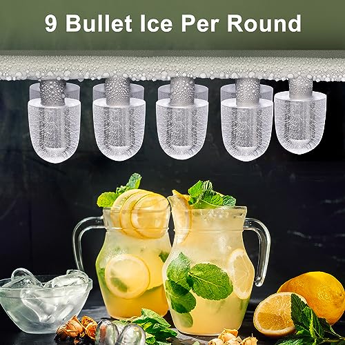 Ice Makers Countertop,Protable Ice Maker Machine with Ice Scoop and Ice Basket,26lbs/24H,9 Bullet Cubes Ready in 8 Mins,for Home/Kitchen/Camping/RV.(Silver)