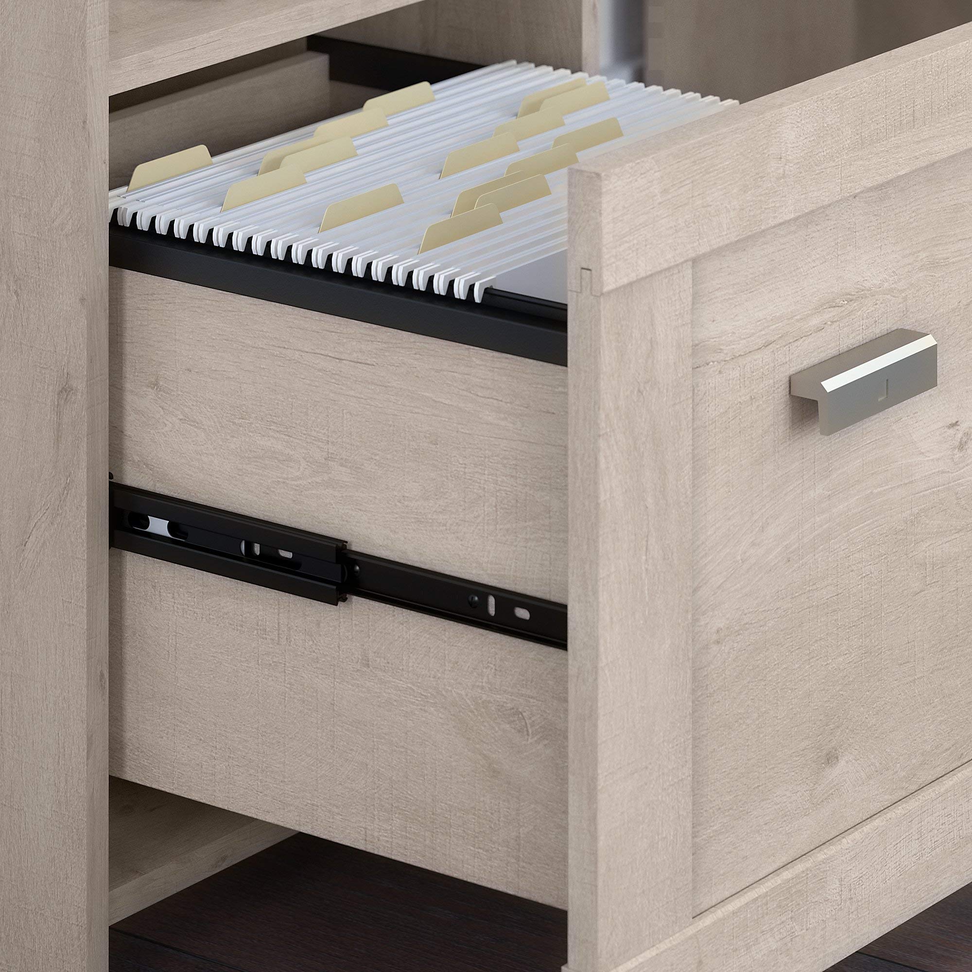 Bush Furniture Townhill 54W L Shaped Desk in Washed Gray and Madison Cherry