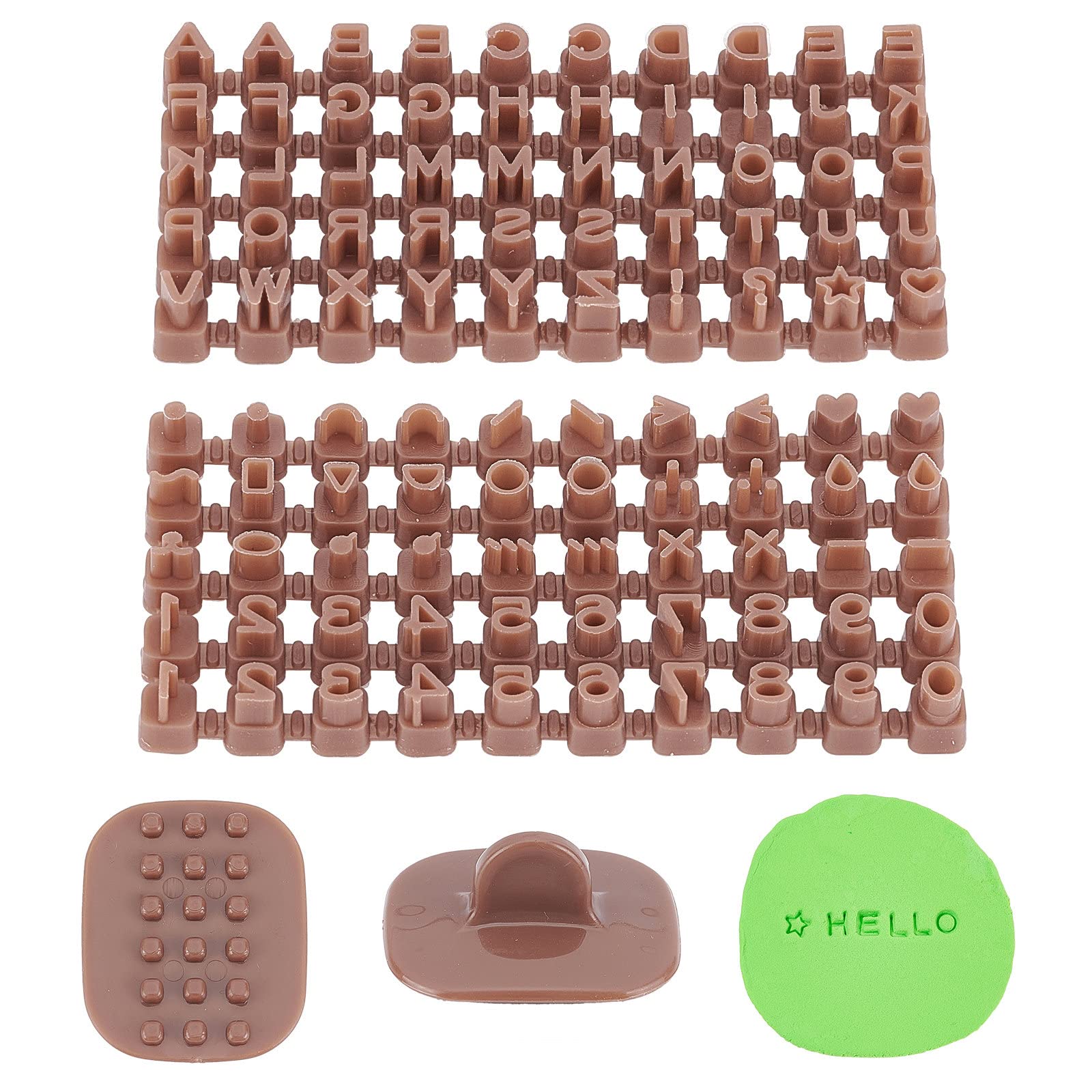 CRASPIRE Letter Stamps for Clay, Cookie Stamps Letters Brown Polymer Alphabet Clay Cutters Set Clay Texture Roller for Clay Cookie