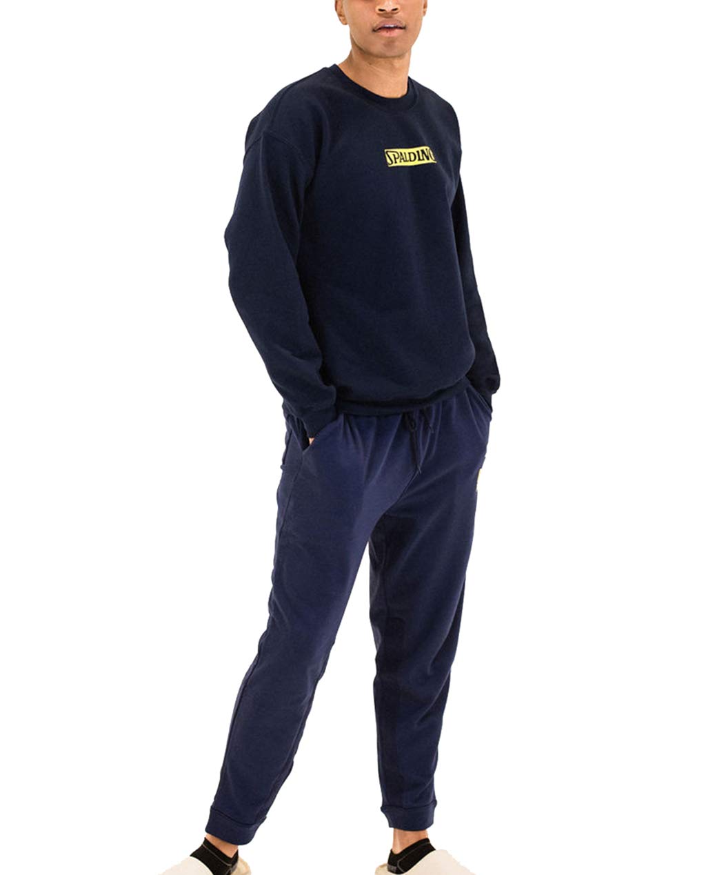 Spalding Men's Brand Logo Crew Neck Cotton Fleece Sweatshirt, Peacoat, M