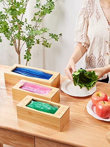 Kootek Ziplock Bag Organizer, 4 Pack Bamboo Food Storage Bag Holders Baggie Organizers Boxes for Kitchen Drawer Suitable for Gallon, Quart, Sandwich, Snack and Variety Size Bags