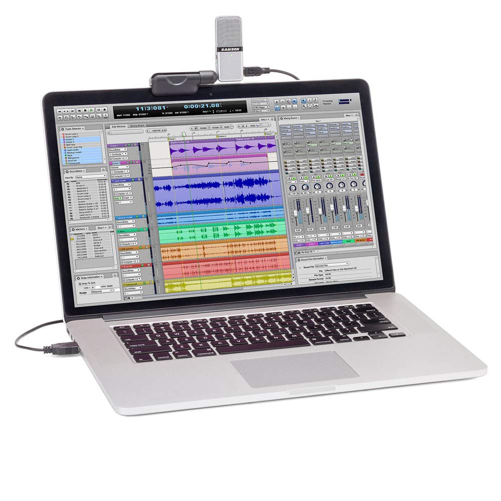 Samson Go Mic Portable Clip-on USB Condenser Microphone (Titanium)- USB 2.0 Hub with Individual LED lit Power Switches + Cleaning Cloth β Deluxe Bundle Great for Podcasting and Field Recording