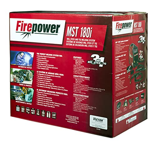 FIREPOWER 1444-0871 MST 180i 3-in-1 MiG, Stick and Tig Welding System, 180 Amp Max Output, 1/4" Max Plate Thickness, 50/60 Hertz, 9,000 Watt Generator, 208/230 VAC