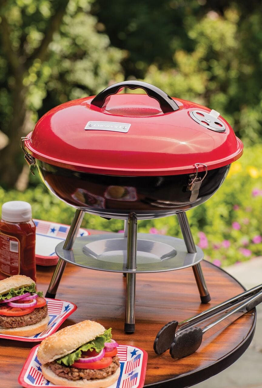 Cuisinart CCG190RB Inch BBQ, 14" x 14" x 15", Portable Charcoal Grill, 14" (Red) & Masterbuilt MB20091621 Lump Charcoal 16 Pound, Black