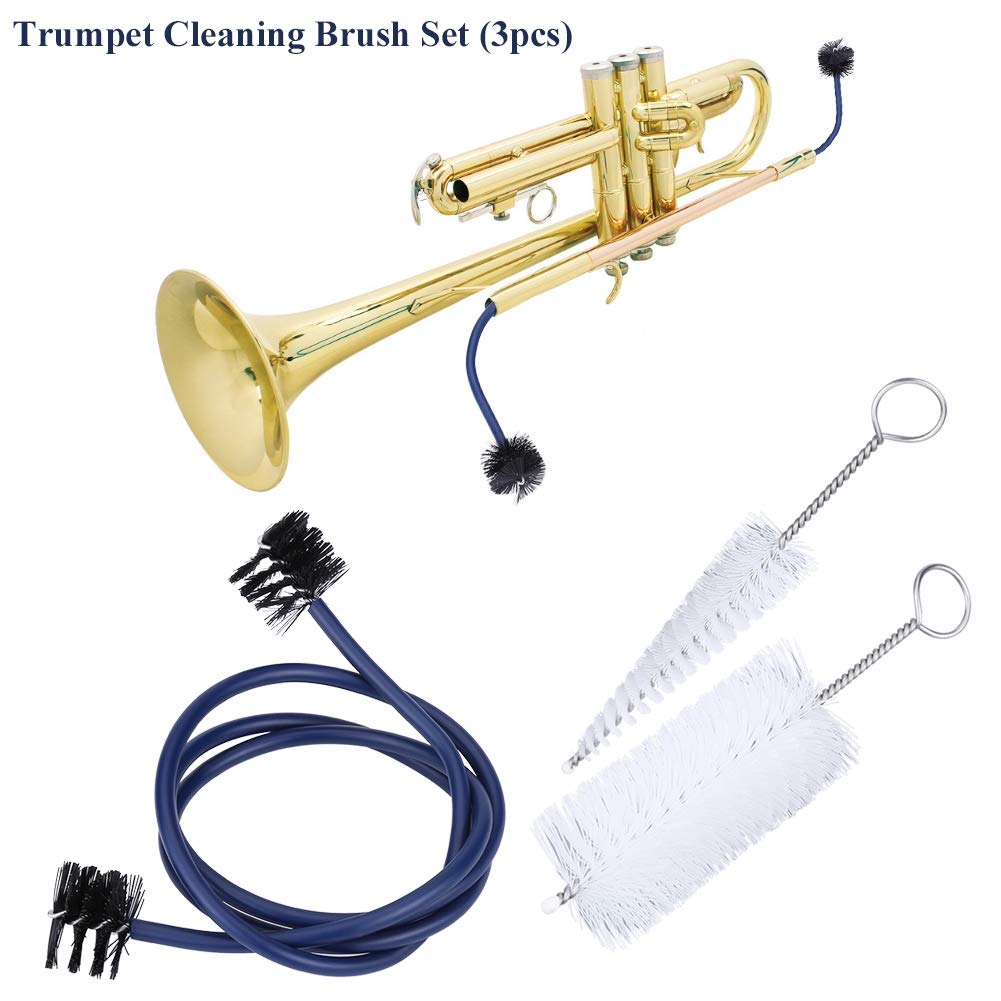 T osuny Trumpet Cleaning Brushes Set Kit, Musical Instrument Maintenance Care Accessory with Metal Handle,3 Kinds of Brushes for Different Cleaning Needing