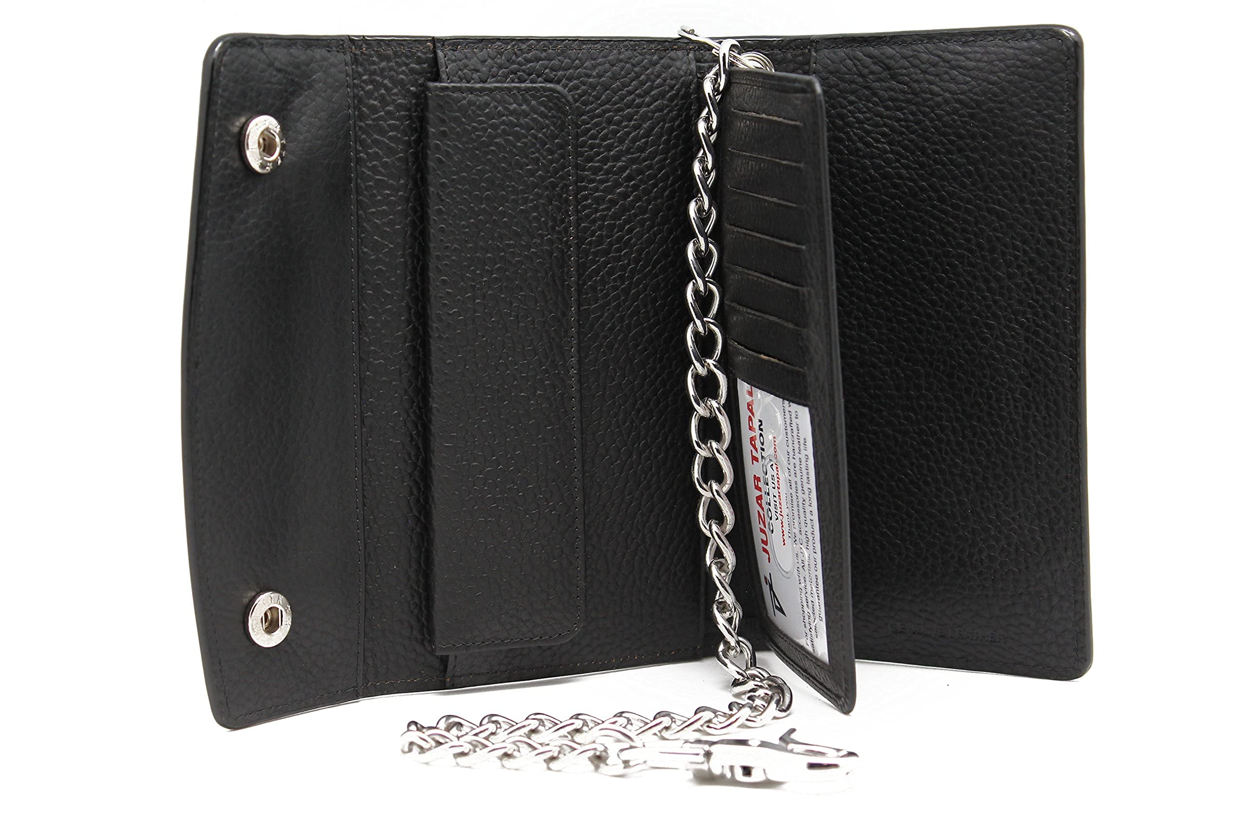 Juzar Tapal Collection Bifold Leather Wallet for Men with ID Window and Zipper Pocket, RFID Blocking, Thick and Durable Credit Card Holder (J277LCB-Long Chain Wallet)