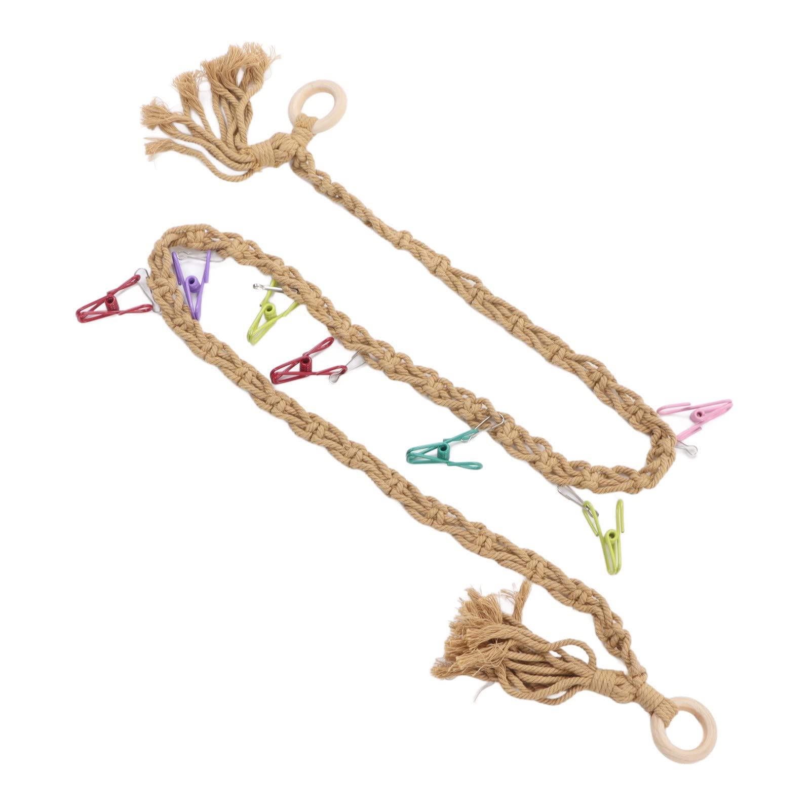 Cotton Boho Macrame Stuffed Animal Hanging Chain- Strong Toy Organizer Storage Chain 59" Handmade Plush Toys Hanging Chain with 15 Metal Clips & 2 Hook Wall Toy Storage Chain Decor for Toys Hats