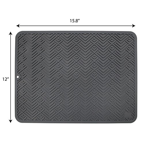 S&T INC. Silicone Dish Drying Mat or Trivet for Kitchen Durable, Heavy Duty, Non-Slip, Dishwasher Safe and Heat Resistant, 12 Inch x 15.8 Inch, Grey