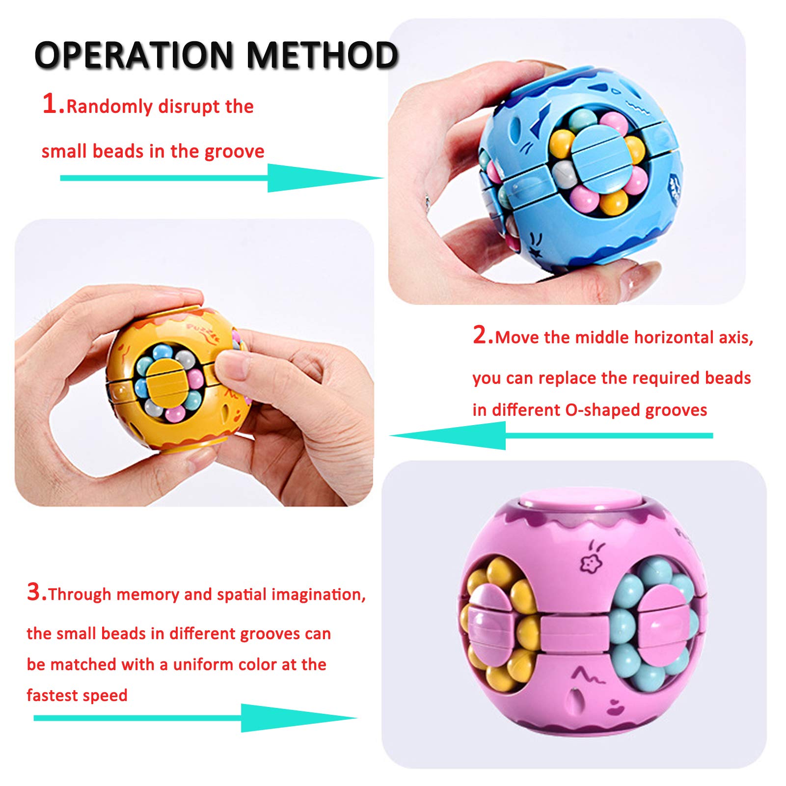 ODIKASO Rotating Magic Bean Cube Spinner Fidget Toy,Stress Relief Fidget Puzzles for Adults Kids,Anxiety Relief Learning & Education Toys,Puzzle Toys for Unisex-Children(Pink)