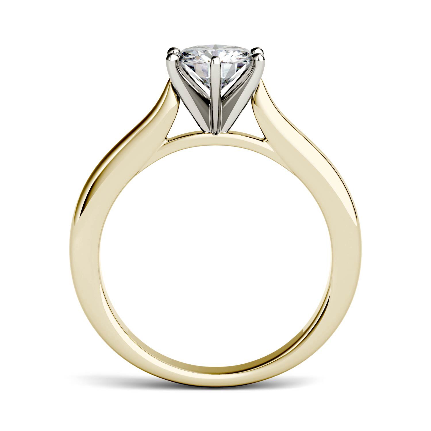 Charles & Colvard Created Moissanite 6.5mm Round Cut Solitaire Engagement Ring for Women | 1 cttw DEW | Lab Grown | Solid 14K Yellow Gold | Size 7