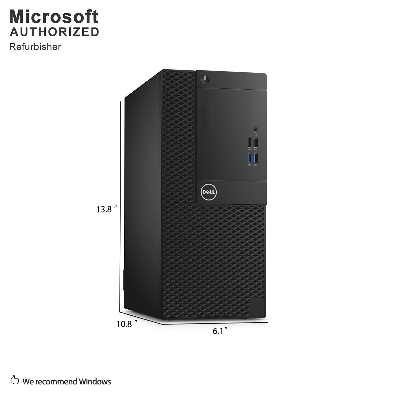 Dell OptiPlex 3050 Tower High Performance Business Desktop Computer, Intel Core i3-6100 3.7GHz, 8G DDR4, 512G SSD, WiFi, BT, 4K Support, DP, HDMI, Windows10 Pro 64 English/Spanish/French(Renewed)