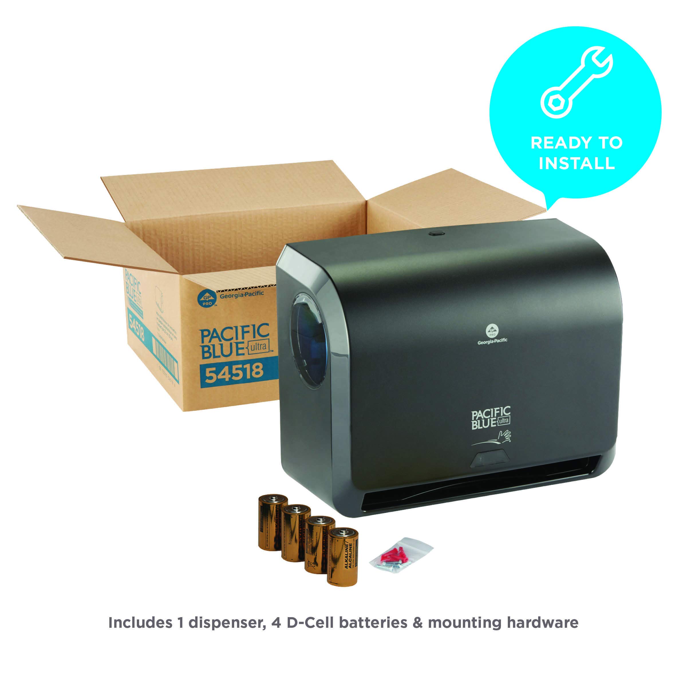 Pacific Blue Ultra 9" Mini Automatic Paper Towel Dispenser by GP PRO (Georgia-Pacific), Black, 54518, 14.1" W x 6.5" D x 11.1" H - New Version