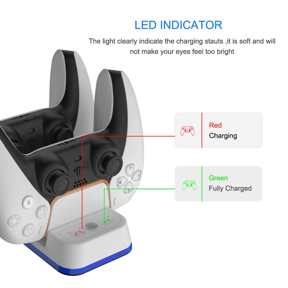 Charger Station Charging Dock with Type USB-C Adapter with LED Indicators Compatible with Playstation 5 Controller