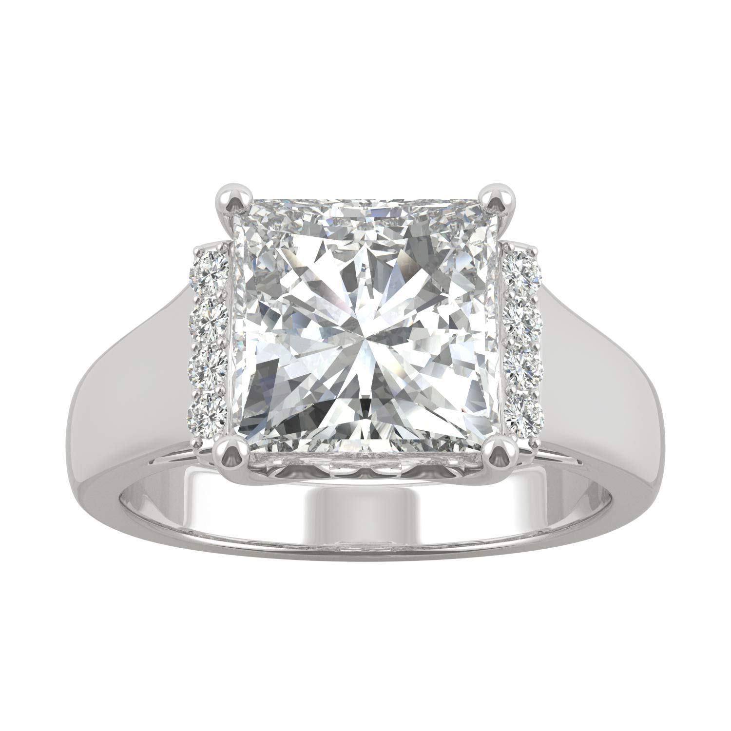 Charles & Colvard Created Moissanite 8.5mm Princess Cut Fashion Ring for Women | 3.72 cttw DEW | Lab Grown | Solid 14K White Gold with Rhodium | Size 7