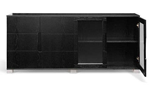 Zuri Furniture Hayes Modern Cabinet with Glass Doors - Black Oak