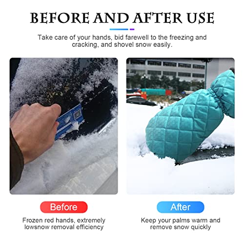 Fekey&JF Ice Scraper Mitt for Car, Waterproof Snow Remover Glove, Warm Padding Snow Scraper Gloves with Comfortable Grip for Windshield Car Window, Detachable Cleaner No Scratch for Car (Green)