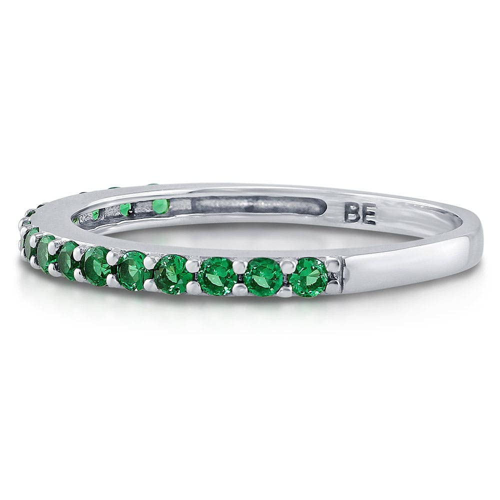BERRICLE Sterling Silver Simulated Emerald Pave Set Cubic Zirconia CZ Stackable Fashion Half Eternity Ring for Women, Rhodium Plated Size 8
